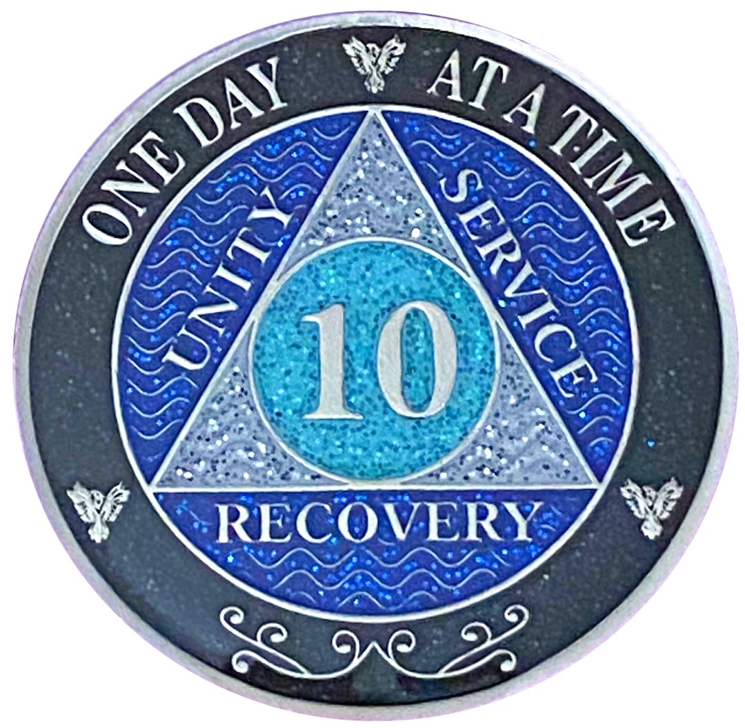 AA 10 Year Silver Color Plated Glitter Coin, Blue, Silver, Black ...