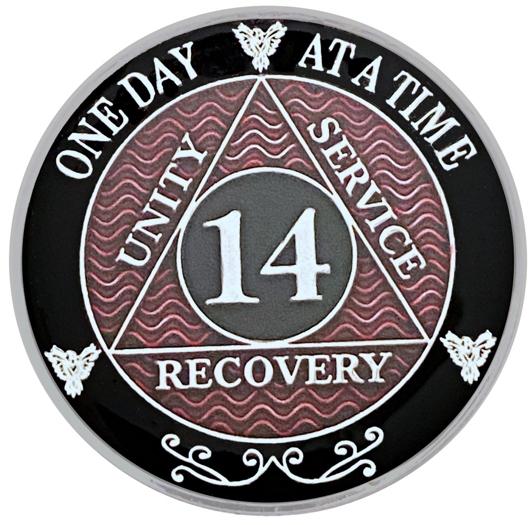 14 Year AA Coin Silver Color Plated Medallion, Recovery Chip, 12 Step ...