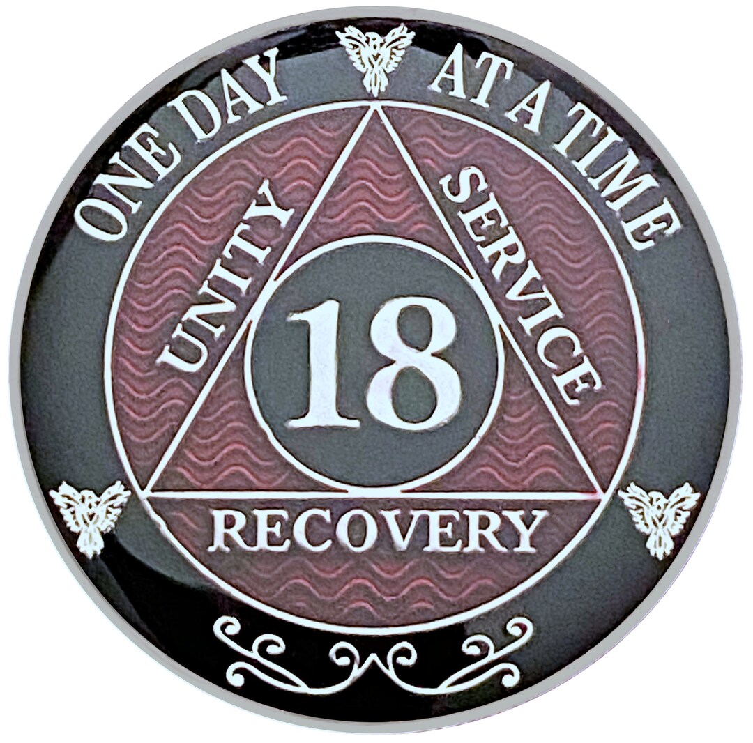 18 Year AA Coin Silver Color Plated Medallion, Recovery Chip, 12 Step ...