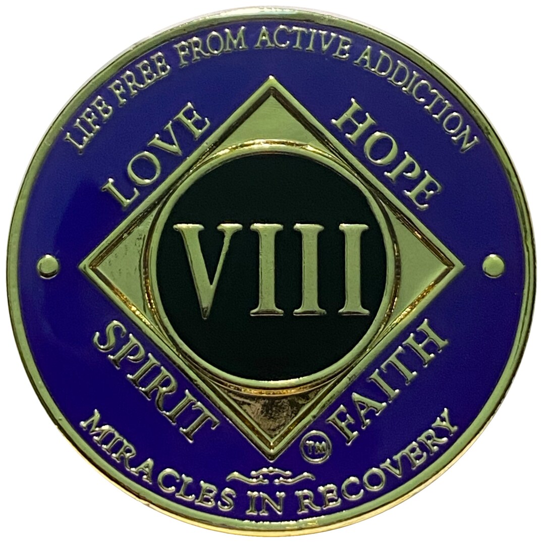 NA 8 Year Gold, Purple Color Plated Coin, Narcotics Anonymous Medallion ...