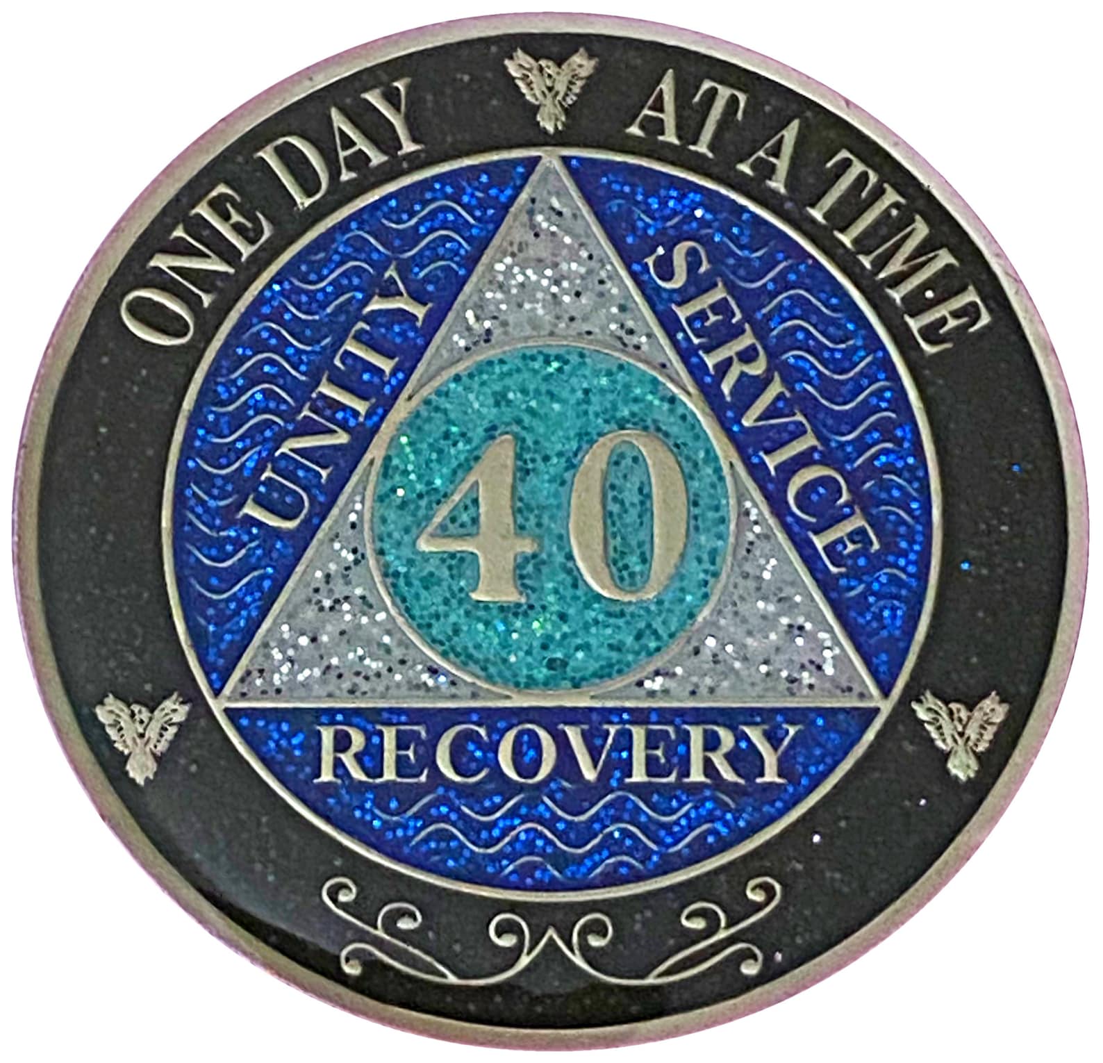 AA 40 Year Silver Color Plated Glitter Coin Blue Silver - Etsy