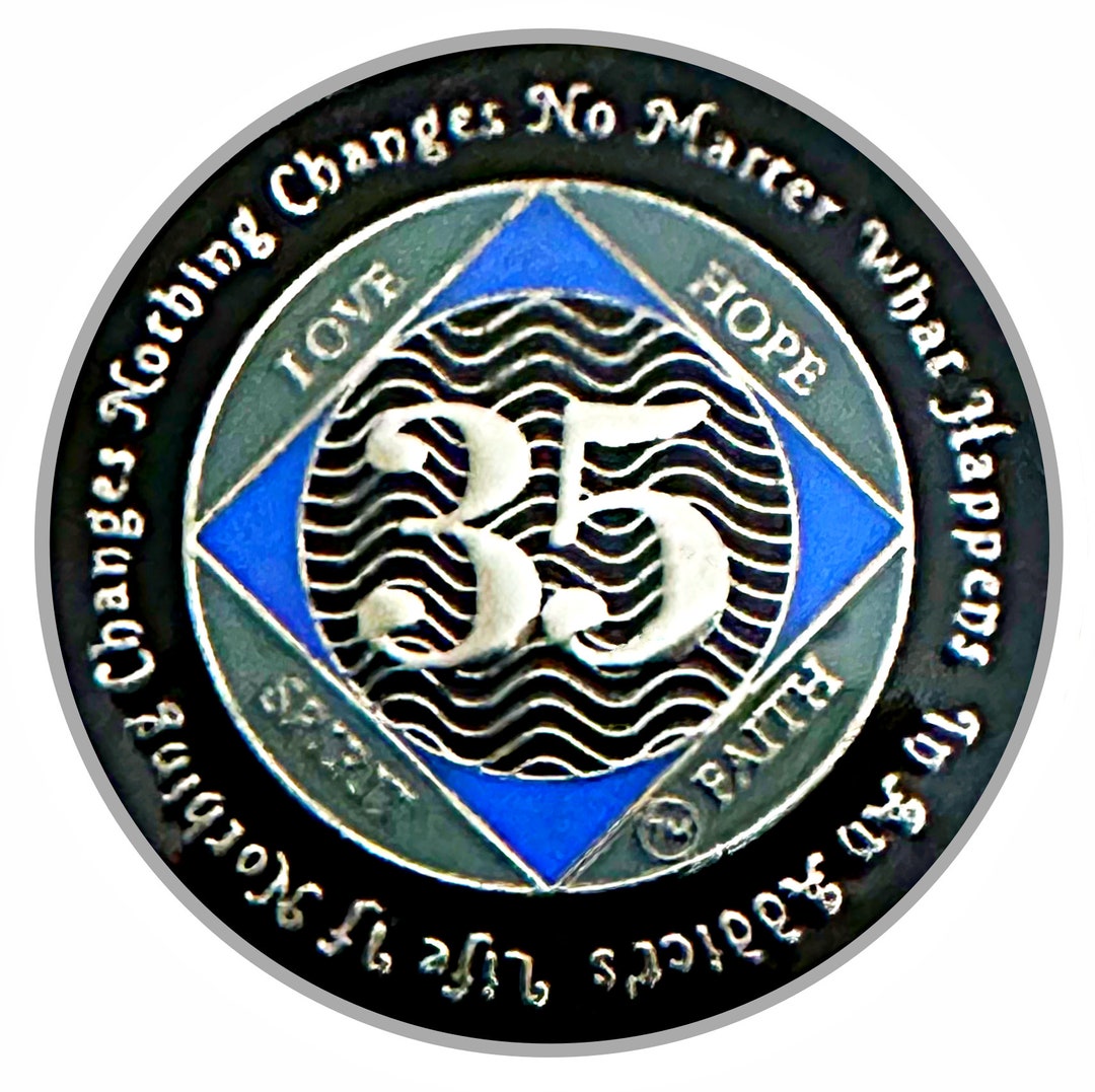 35 Year NA Medallion: Silver & Blue Narcotics Anonymous Recovery Chip ...