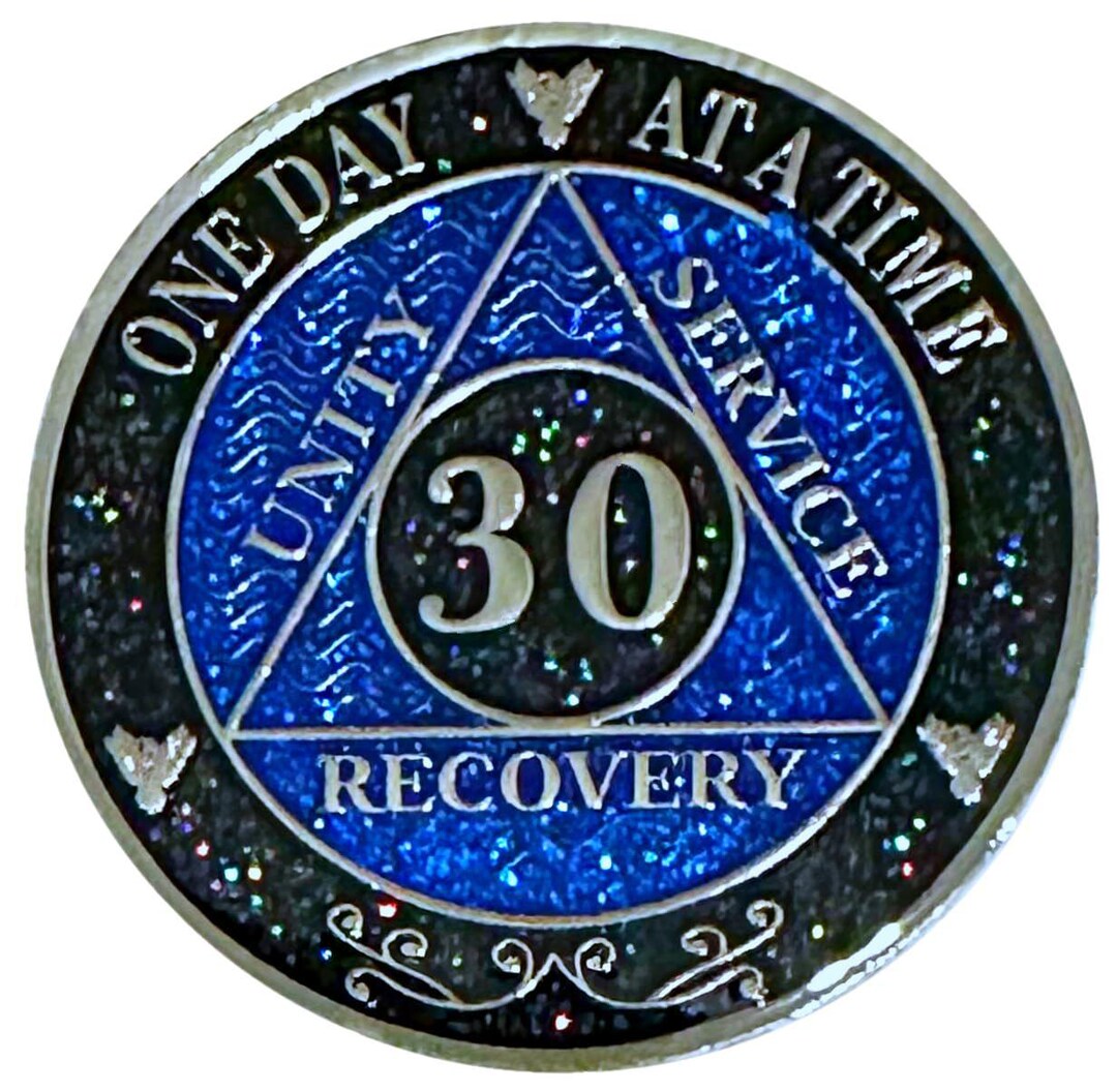 AA 30-year Shiny Fancy Glitter Recovery Medallion, Alcoholics Anonymous ...