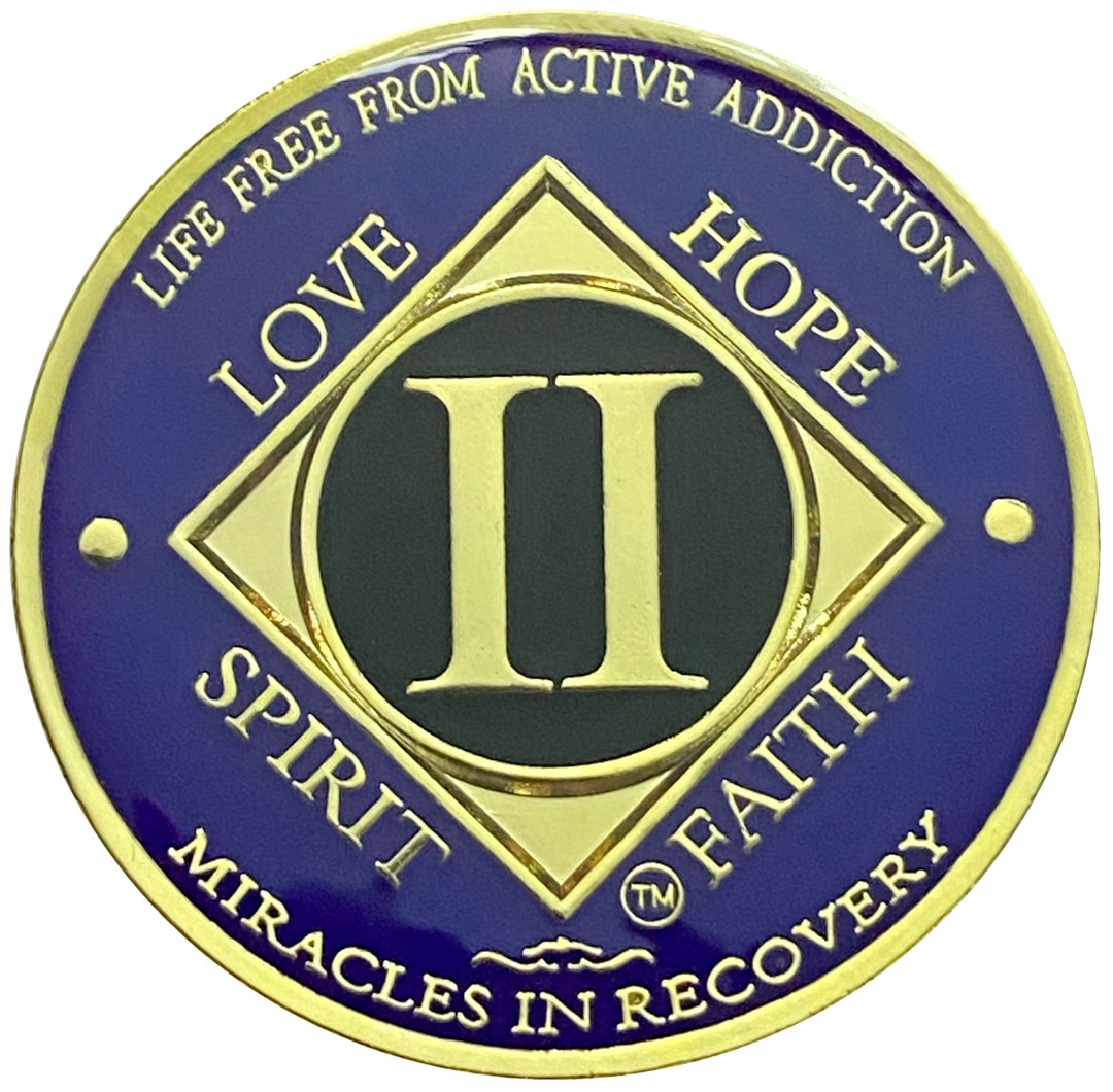 NA 2 Year Gold, Purple Color Plated Coin, Narcotics Anonymous Medallion ...