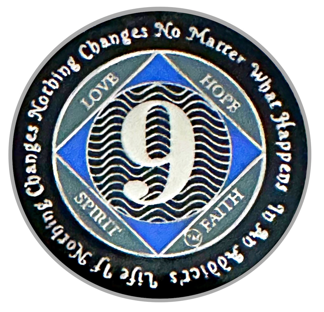 NA 9 Year Medallion, Silver, Blue Color Plated, Epoxy Covered Narcotics ...