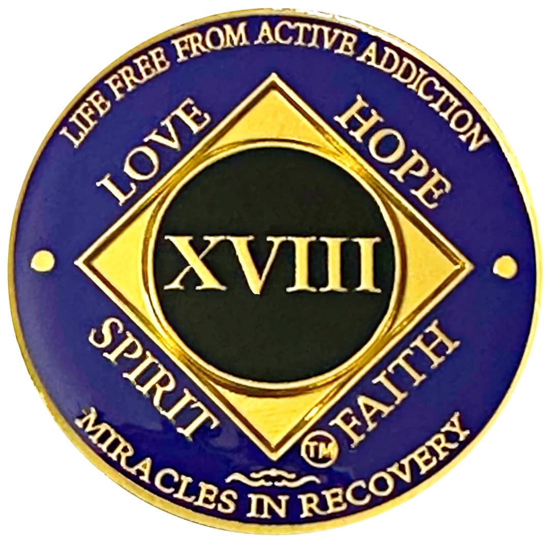 NA 18 Year Gold, Purple Color Plated-medallion, Narcotics Anonymous ...