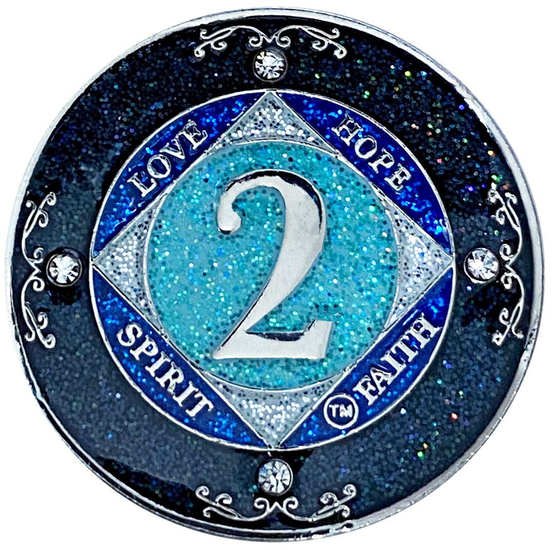 NA 2 Year Medallion: Silver Plated Coin With Black Rainbow Glitter ...