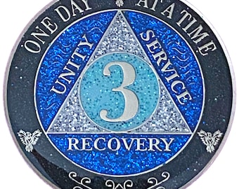 AA 6 Year Silver Color Plated Glitter Coin, Blue, Silver, Black Rainbow ...