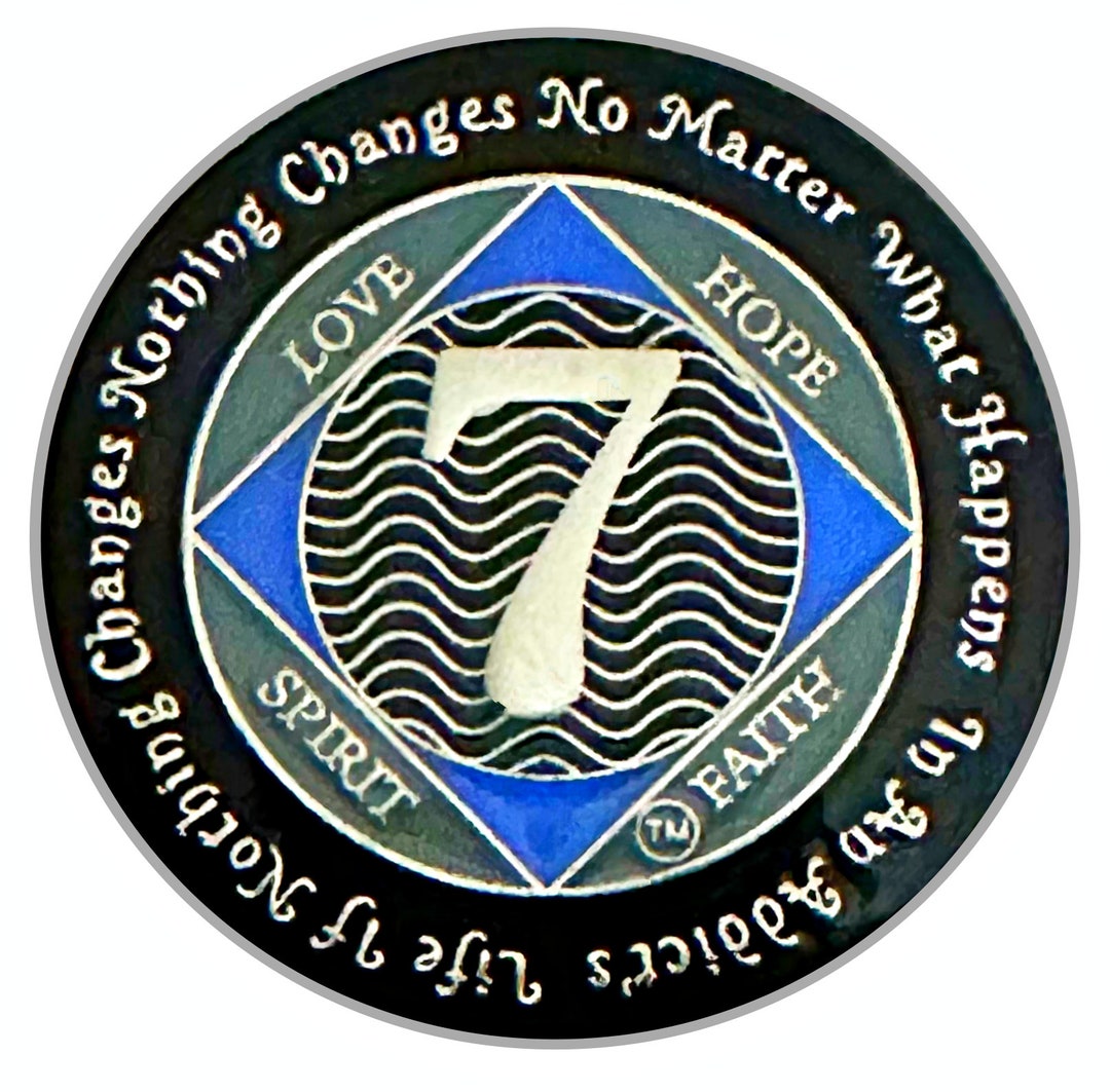 NA 7 Year Medallion, Silver, Blue Color Plated, Epoxy Covered Narcotics ...