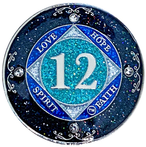 NA 12 Year Glitter & Crystals Medallion Silver Color Plated - Etsy