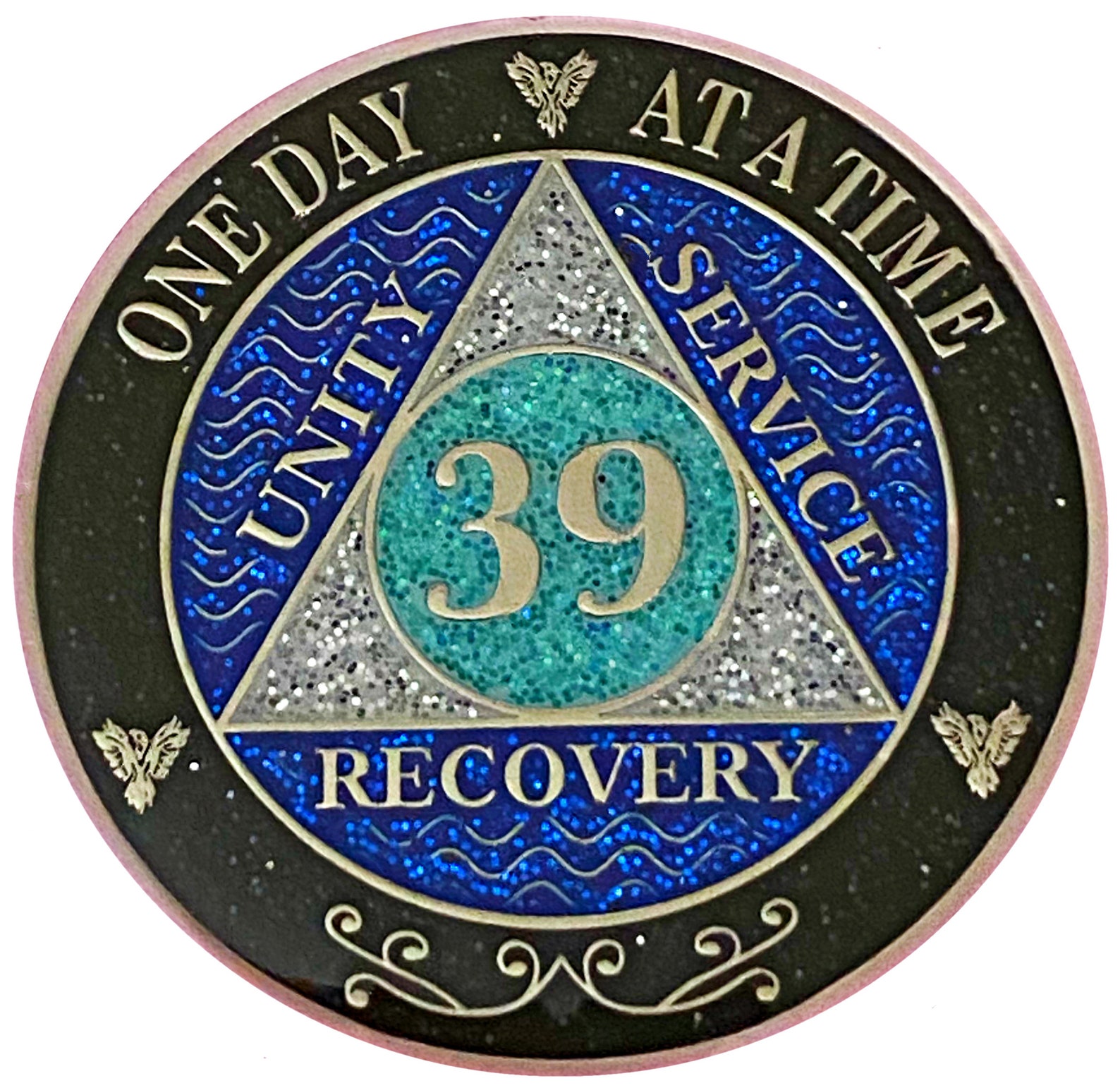 AA 39 Year Silver Color Plated Glitter Coin Blue Silver - Etsy