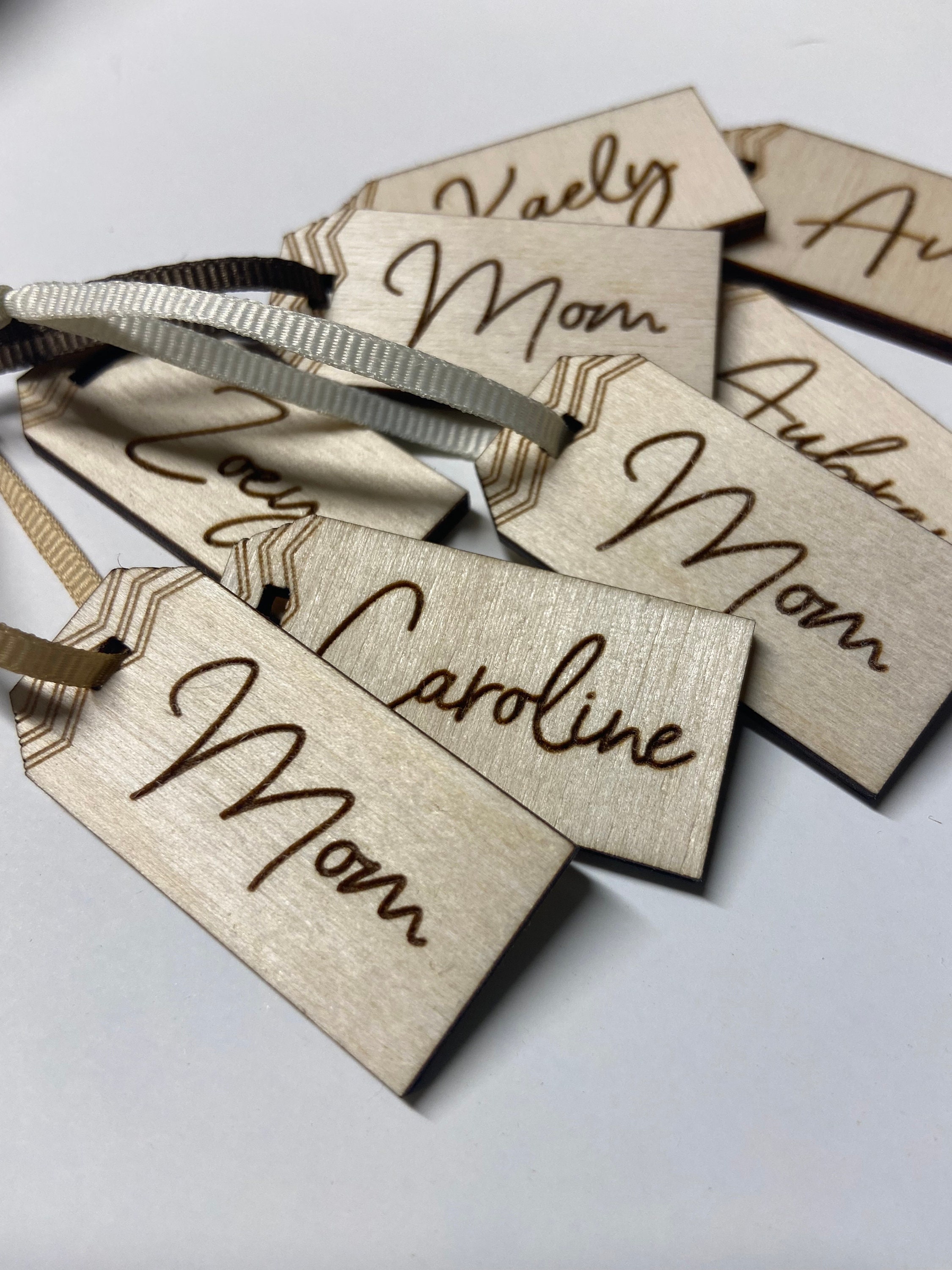 Mini Engraved Custom Wood Tags With or Without Chevron - Etsy