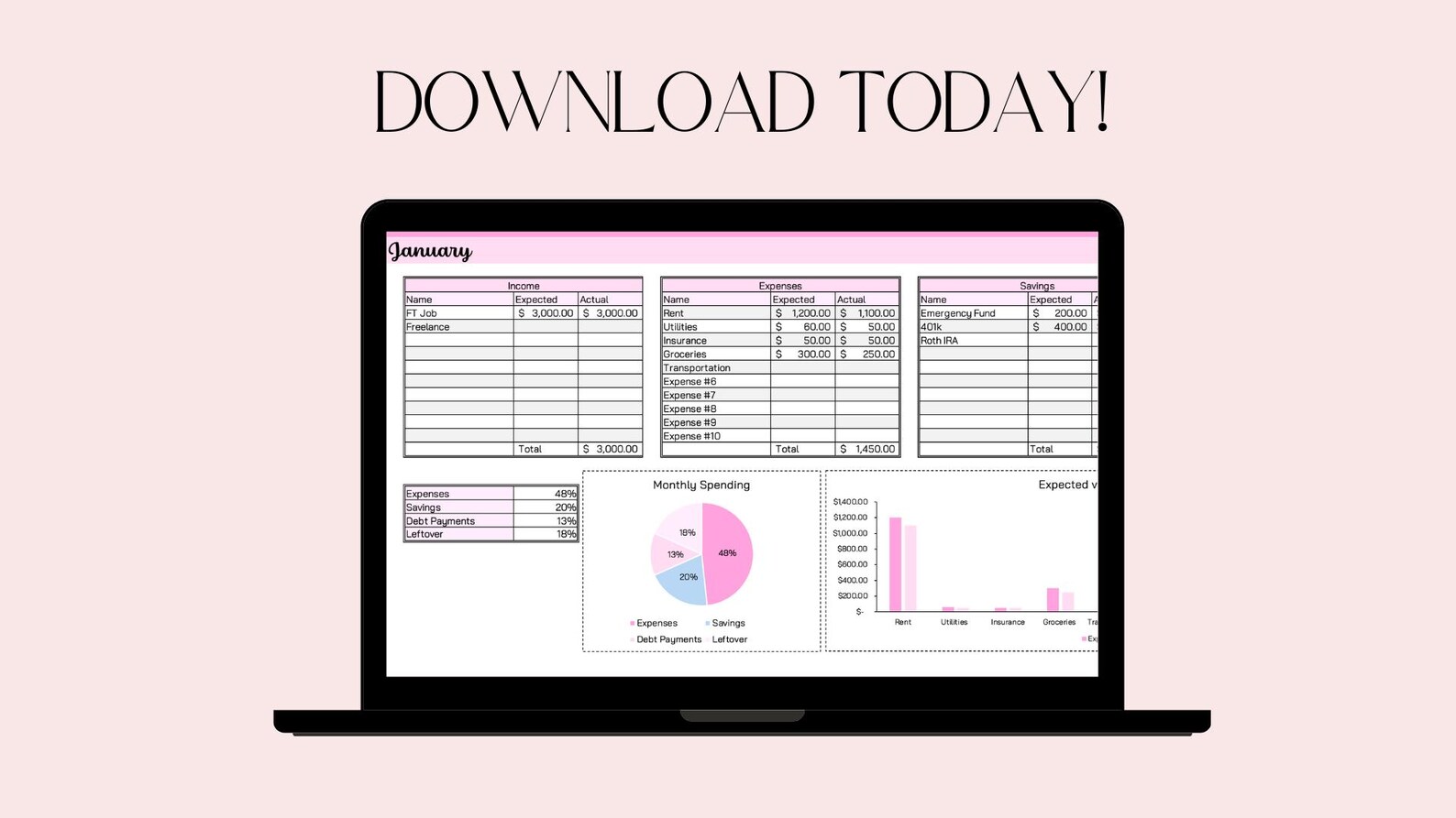 Monthly Budget Excel Template | Personal Finance | Simple Savings ...