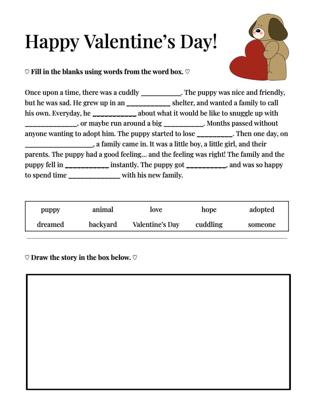 Valentine's Day Print Out for Kids - Fill in the Blank & Draw - Etsy