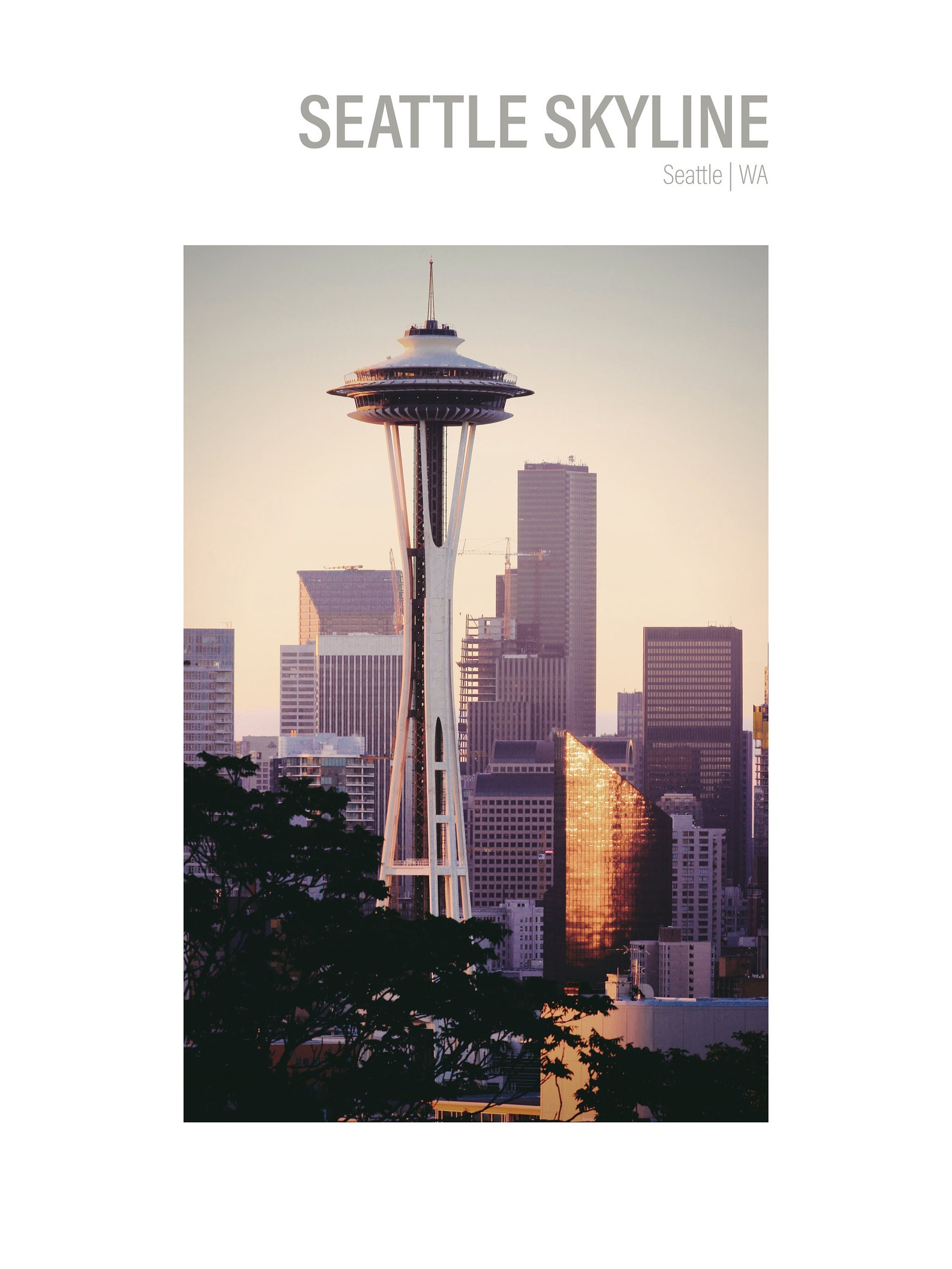 Seattle Skyline Print | Poster | Cityscape | Space Needle | Digital ...