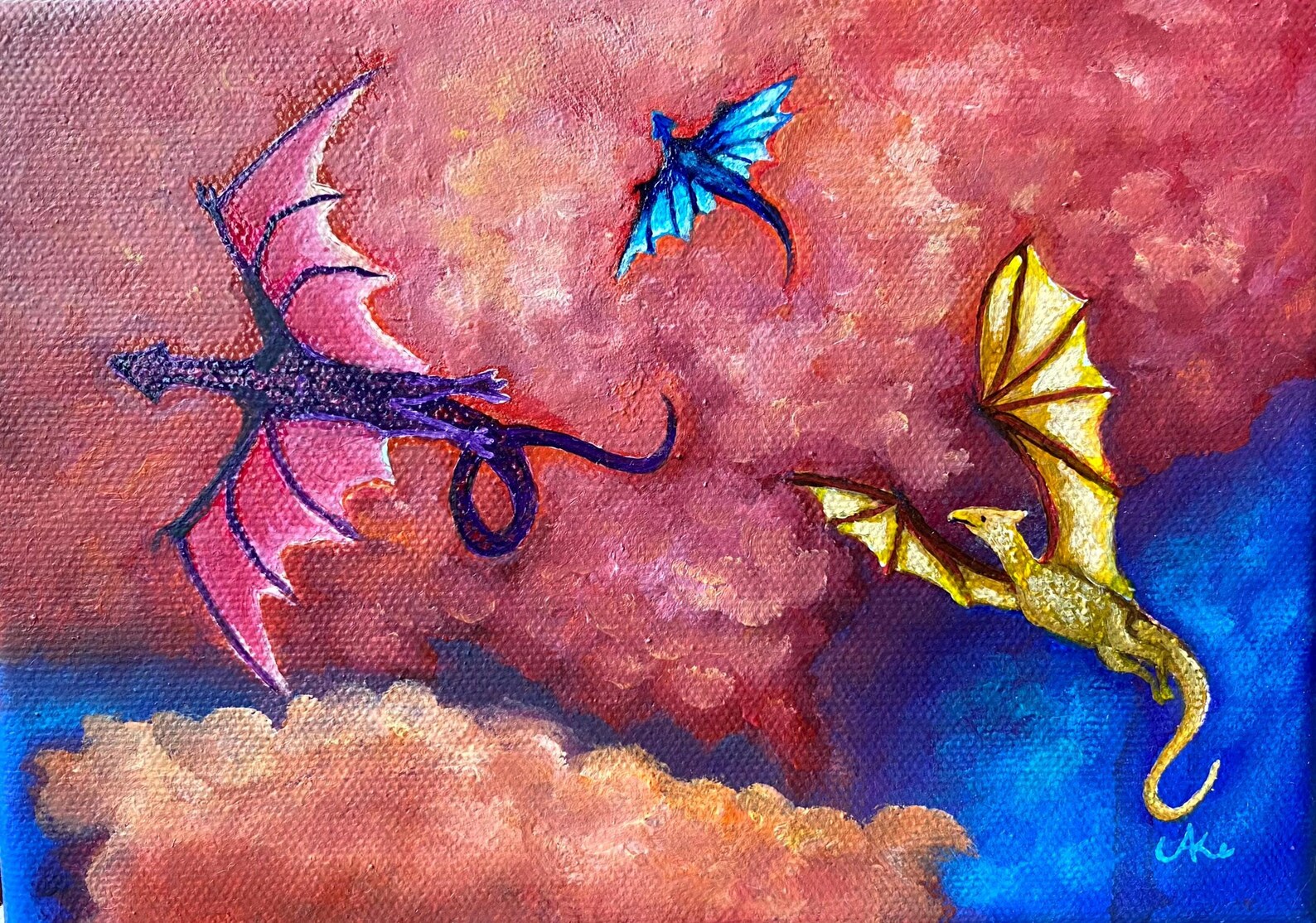 Echoes of the Dragon's Roar - Fantasy Dragons Flying in Red Clouds ...
