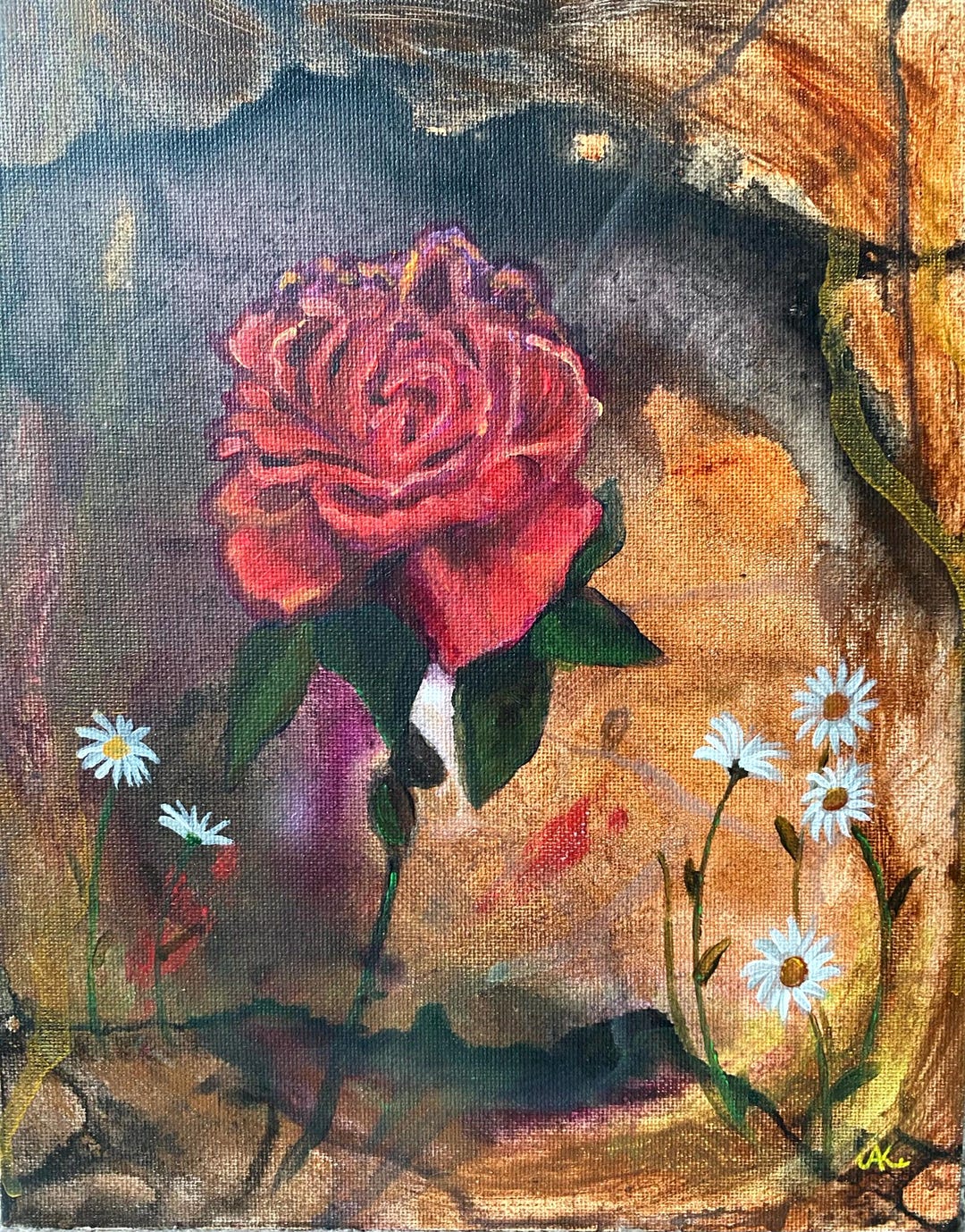 Original Abstract Red Rose Painting – Earthy Acrylic Floral Art - Etsy