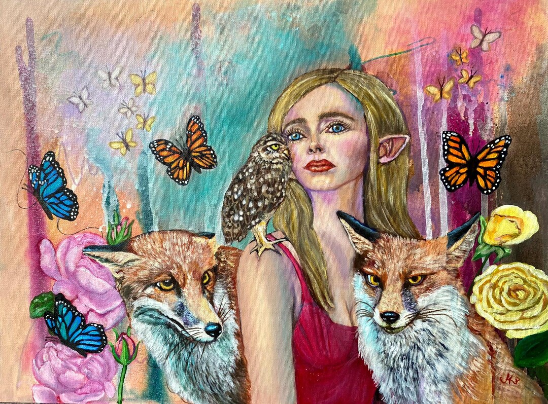 Soulmate of the Wild - Fantasy Elf Woman With Foxes, Monarch ...