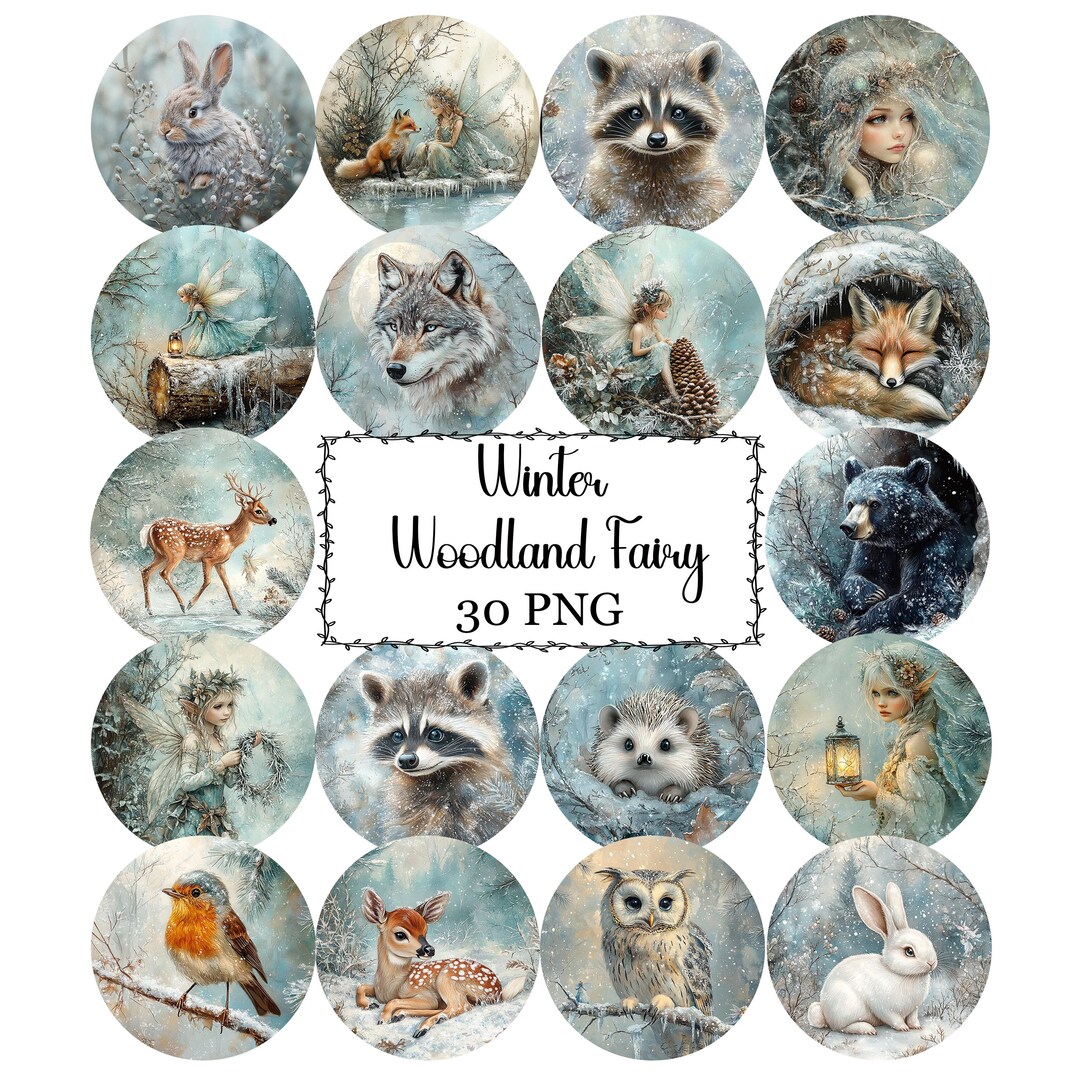 30 Winter Woodland Forest Fairy Round 2.5 Inch Coaster Sublimation PNG ...