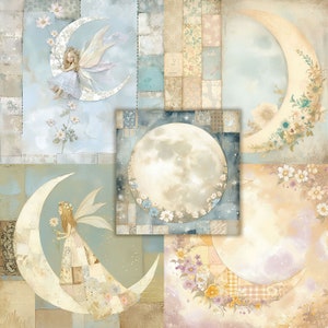 20 Fairy Moon Floral Patchwork Digital Paper 12x12 Scrapbook Printable ...