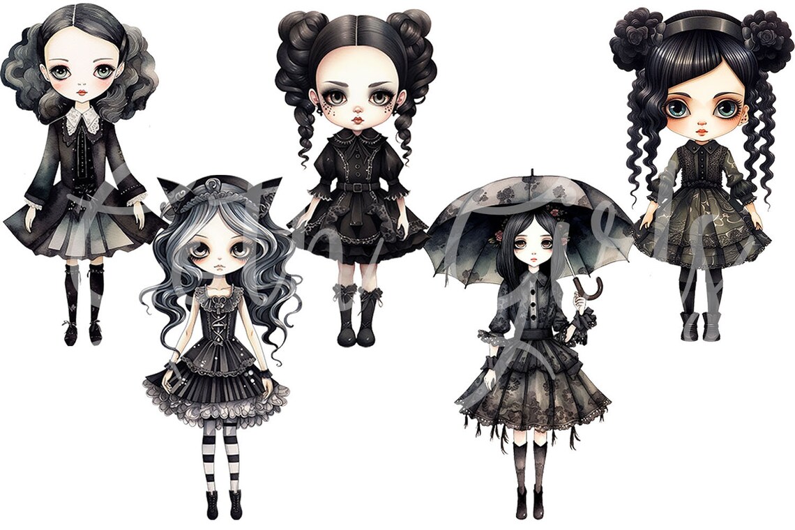 Goth Girl Emo Paper Doll PNG Clipart Sublimation Printable Ephemera ...