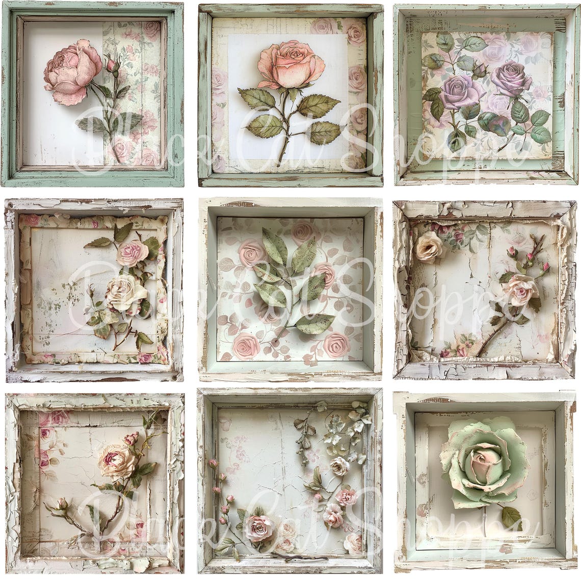 Floral Rose Shadow Box Clipart Shadowbox PNG Sublimation Printable - Etsy