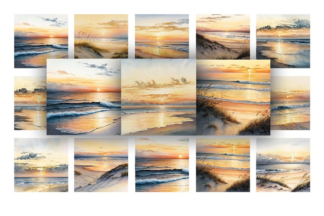 Beach Sunset Scene 25mm 1 Inch Square Printable Collage - Etsy