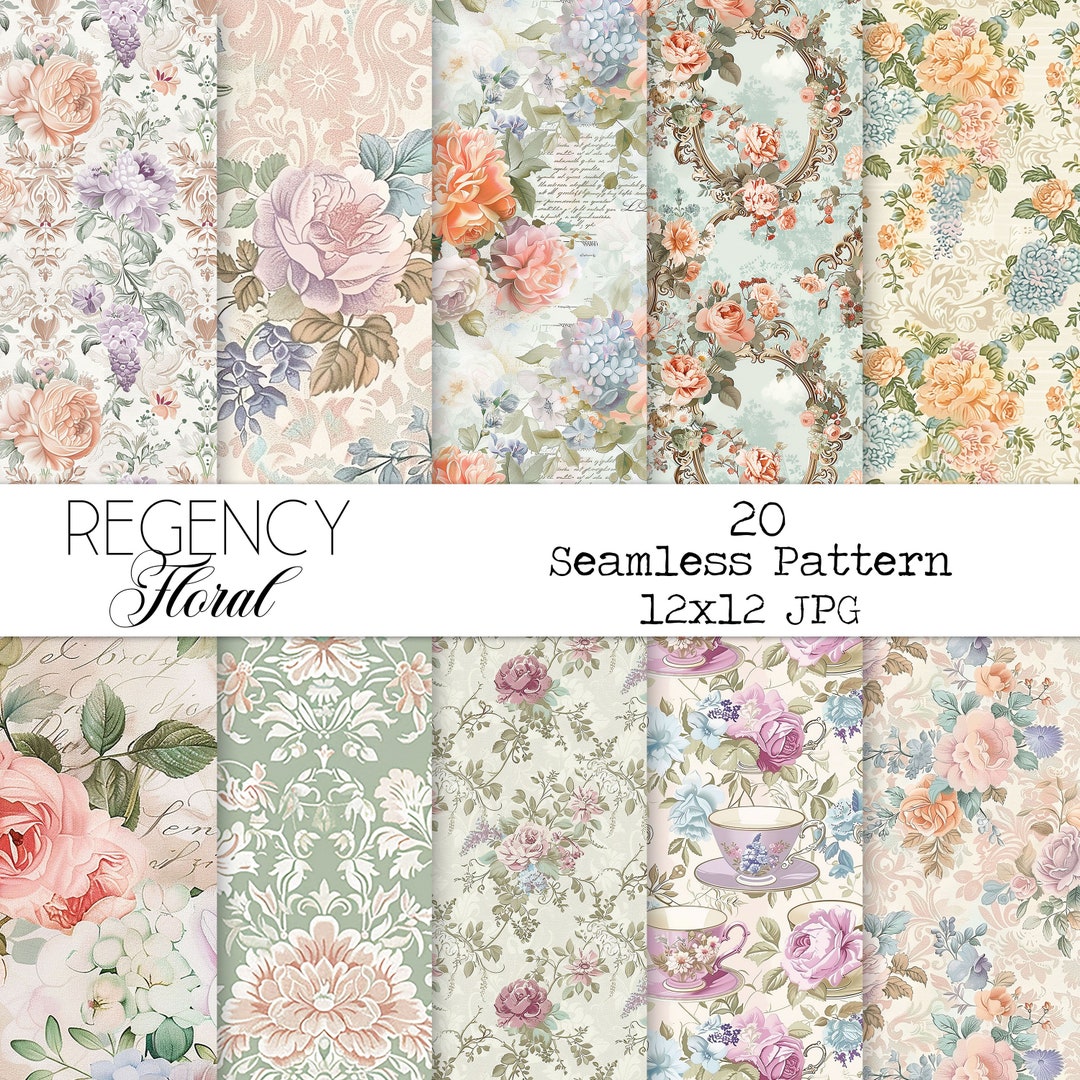 Regency Era Floral Royal Tea Background Digital Paper 12x12 Scrapbook ...