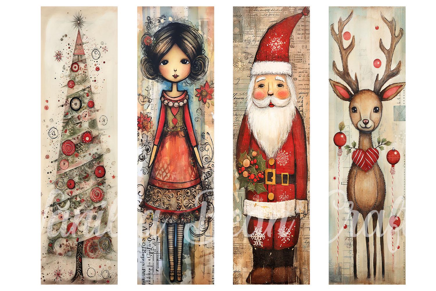 12 Christmas Santa Tree Printable Bookmark 2x7.5 Inch Digital JPG PNG ...