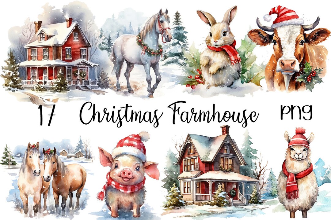 Christmas Farm Animal PNG Clipart Sublimation Printable - Etsy