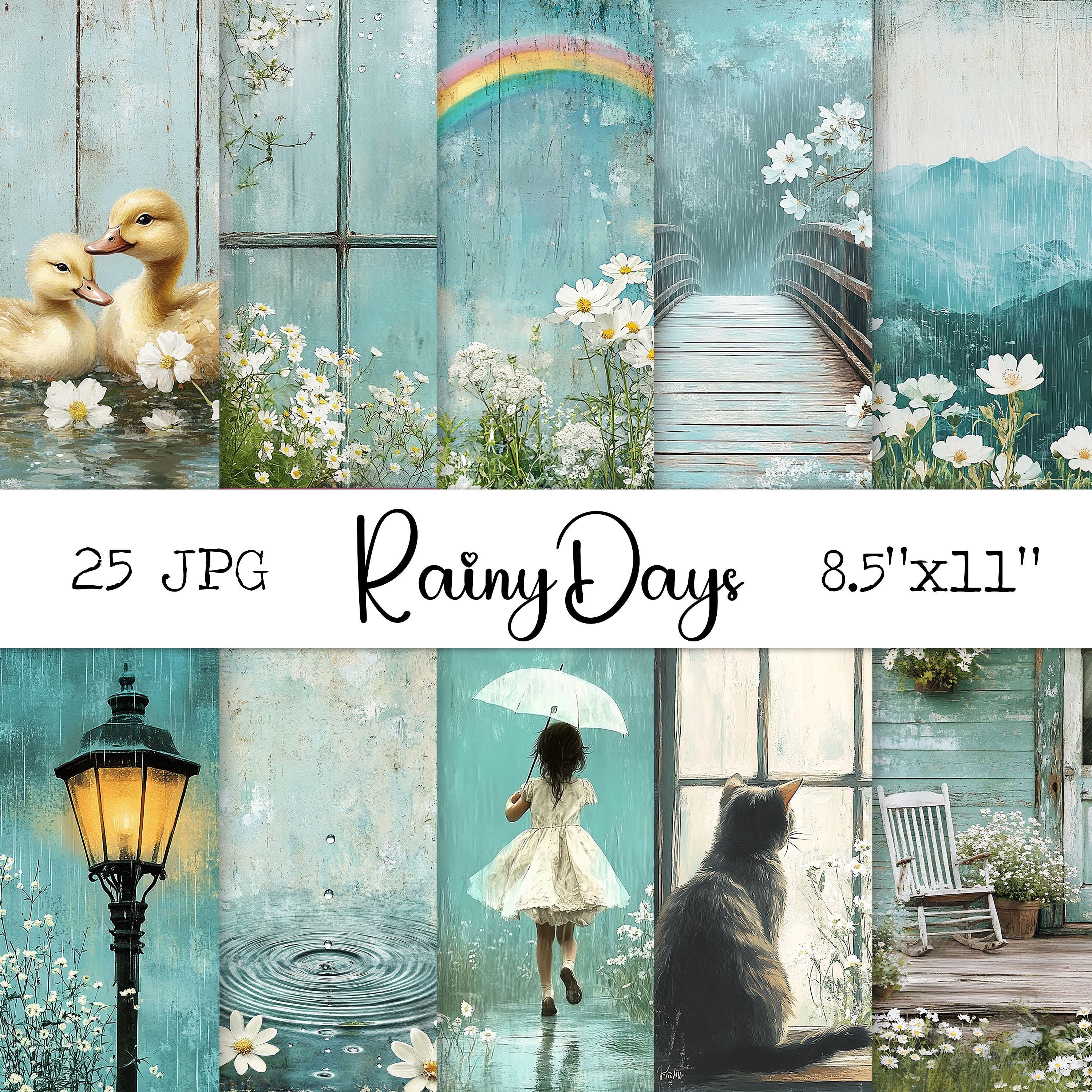 Moody Rainy Day Digital Paper: Distressed Vintage Wall Art, Junk ...