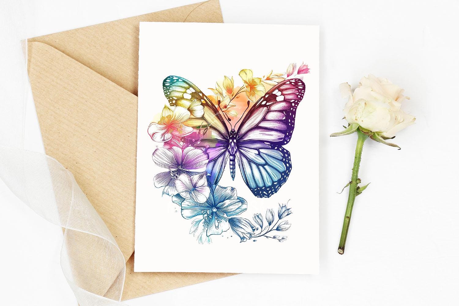 Floral Rainbow Butterfly 12x12 PNG Printable Sublimation - Etsy