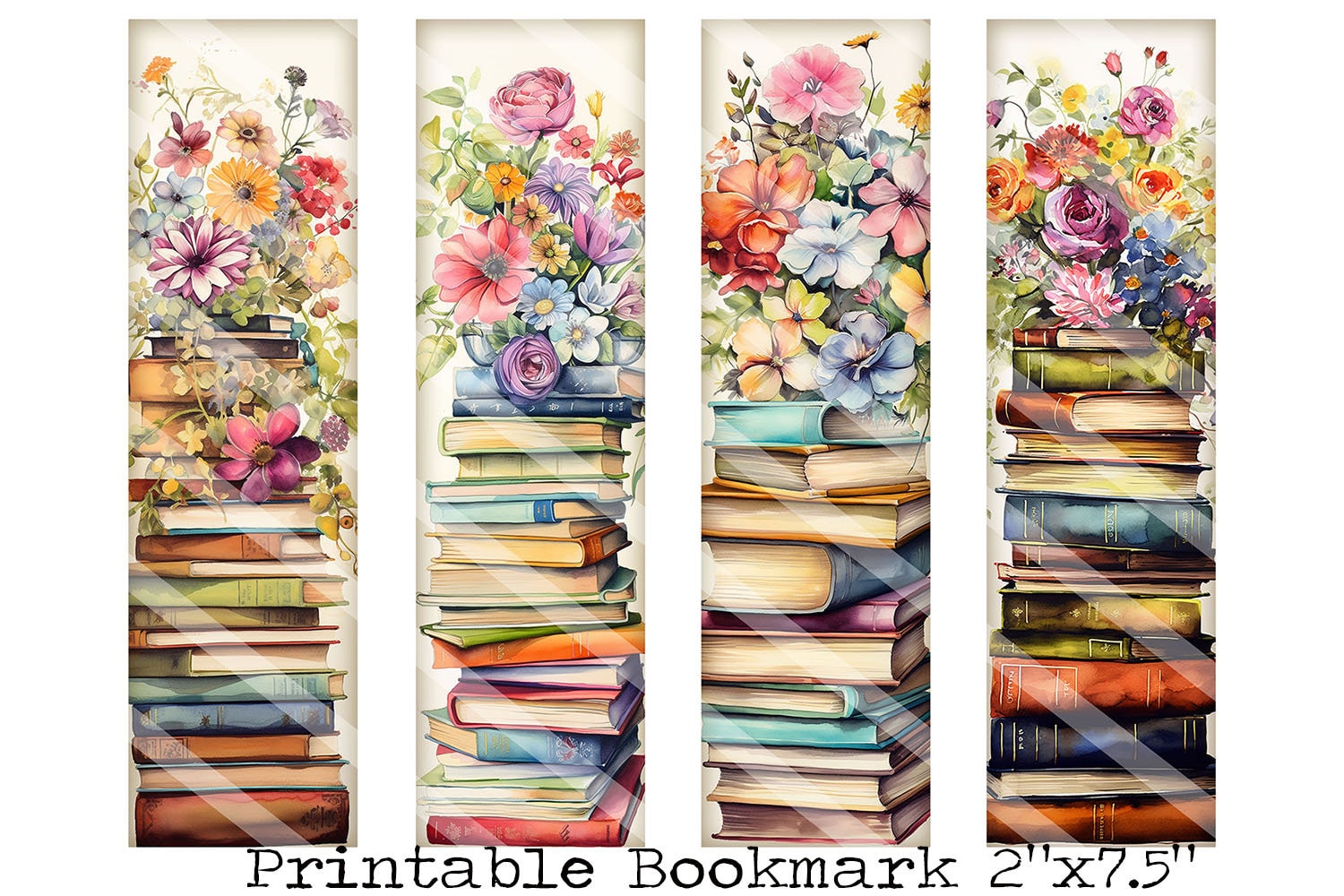 Boho Book Stack Printable Bookmark 2x7.5 Inch Digital JPG PNG - Etsy