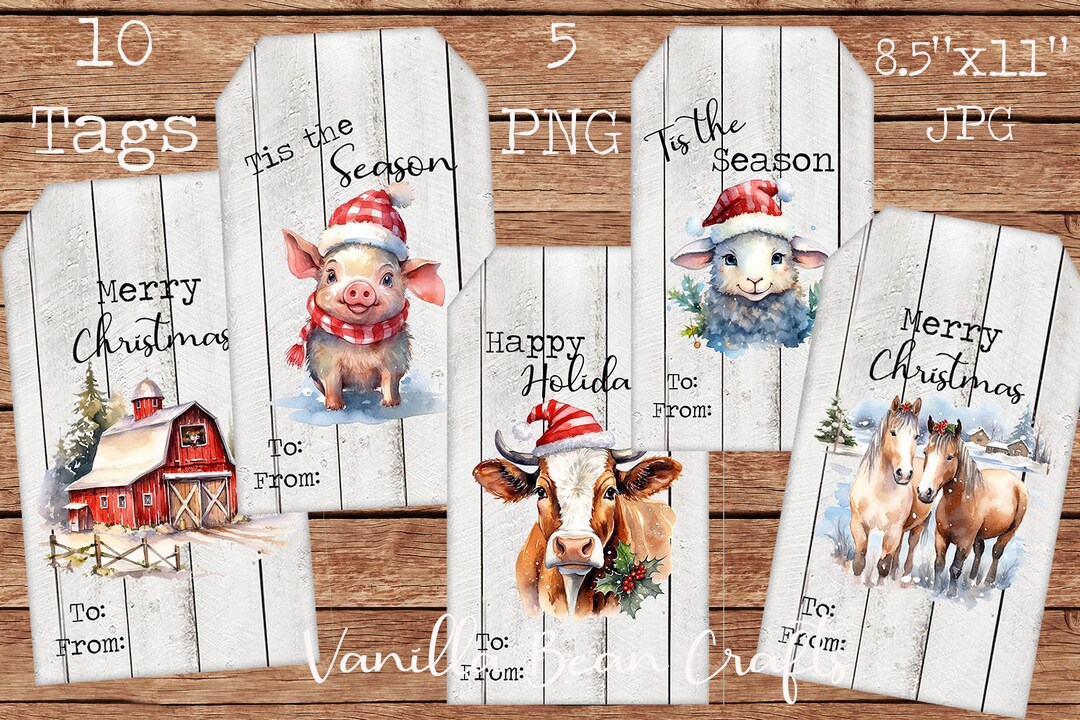 Christmas Farm Animals Farmhouse Printable Gift Tag - Etsy