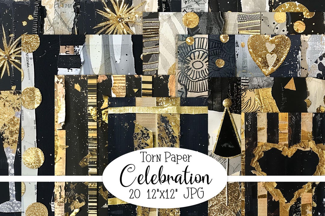 20 Black & Gold Torn Paper Celebration New Year Journal Digital 12x12 ...