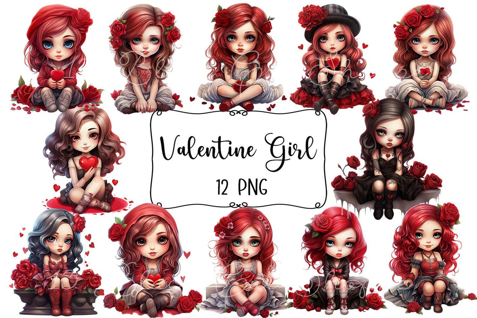 Valentine Clipart Chibi Girl PNG Sublimation Printable - Etsy