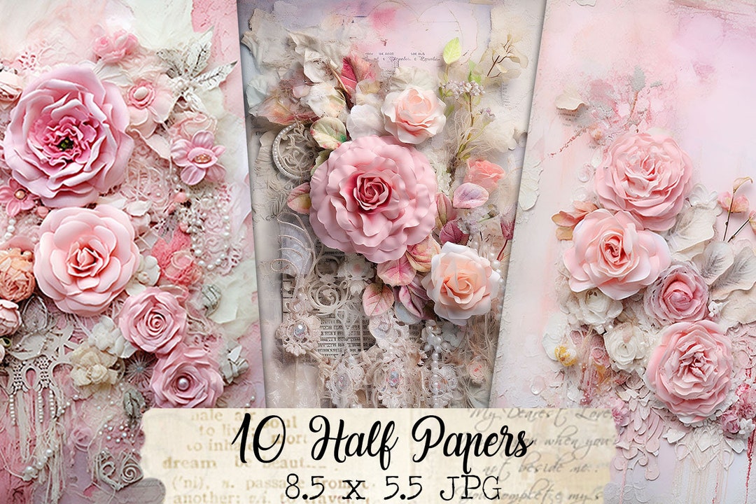 Pink Floral 3D Half Papers Pages Printable Junk Journal Scrapbook - Etsy