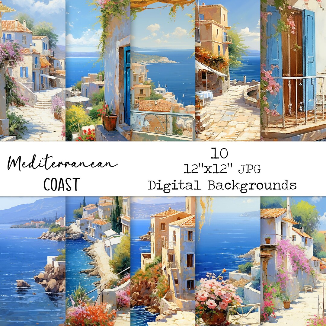 10 Mediterranean Coast Greek Digital Paper 12x12 Scrapbook Printable ...