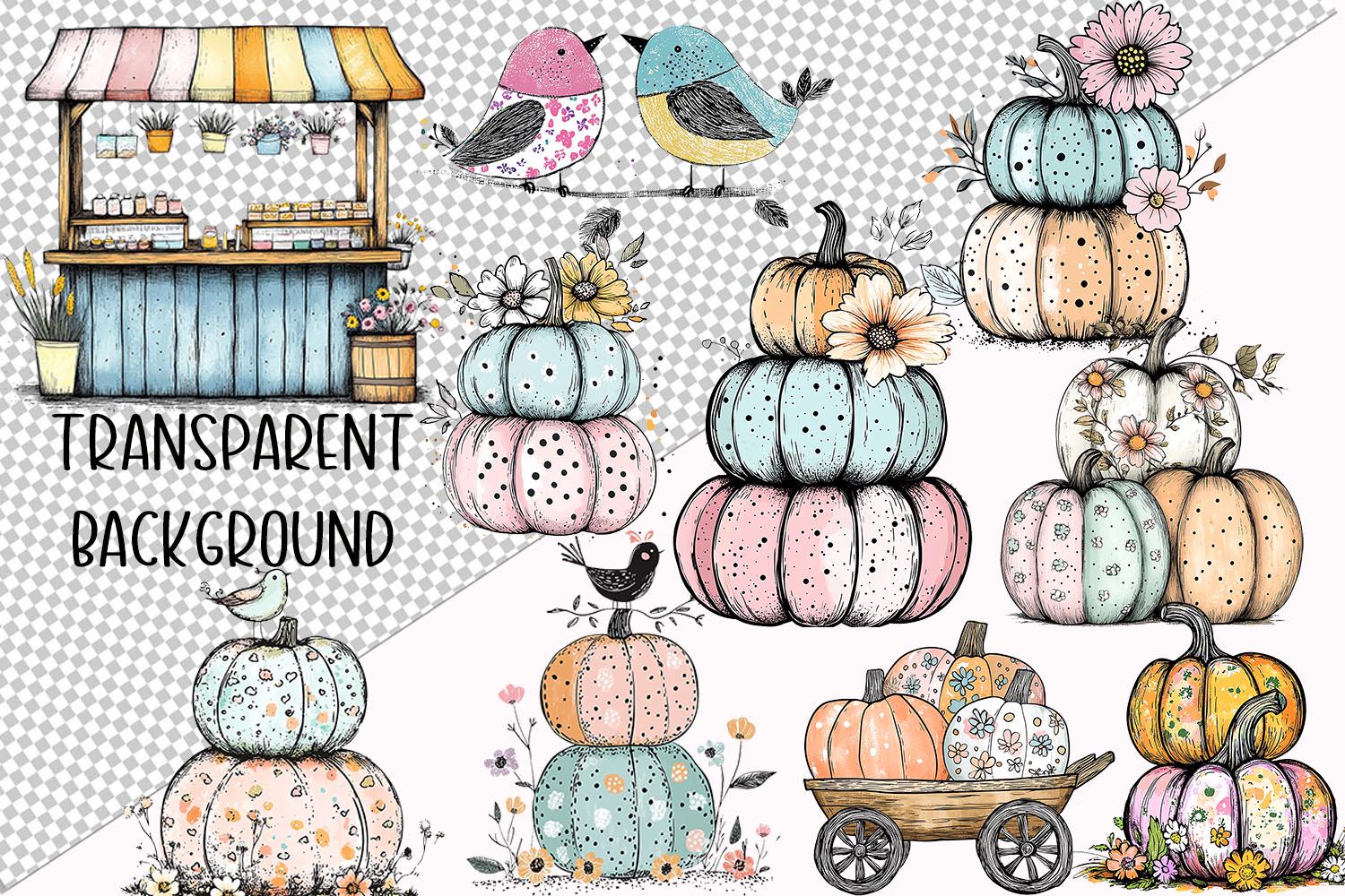 Country Pumpkin Whimsical Market Fall PNG Clipart Set Sublimation ...