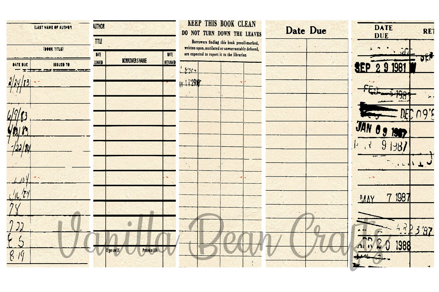 5 Library Card Printable Bookmark 2x6 Inch Digital JPG PNG - Etsy