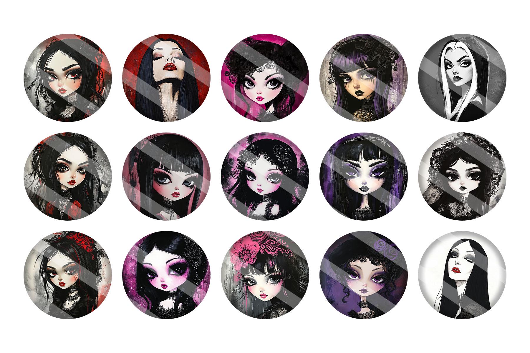 Goth Girl Art Painting 25mm 1 Inch Bci Printable Bottle Cap Images - Etsy