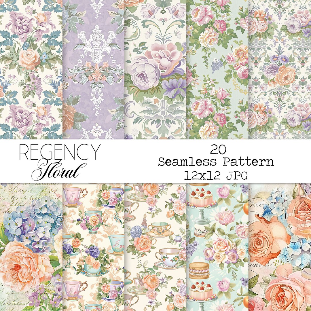 Regency Era 2 Floral Debutante Tea Background Digital Paper 12x12 ...