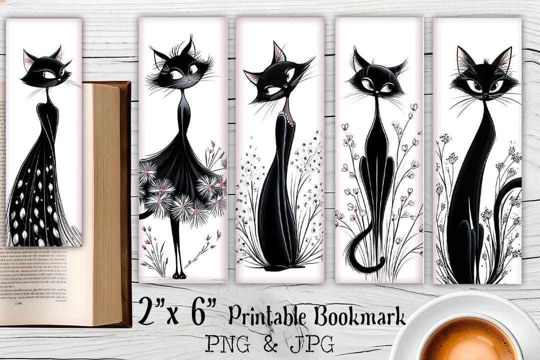 2x6 Sassy Black Cat Printable Bookmark Journal Ephemera Sublimation ...