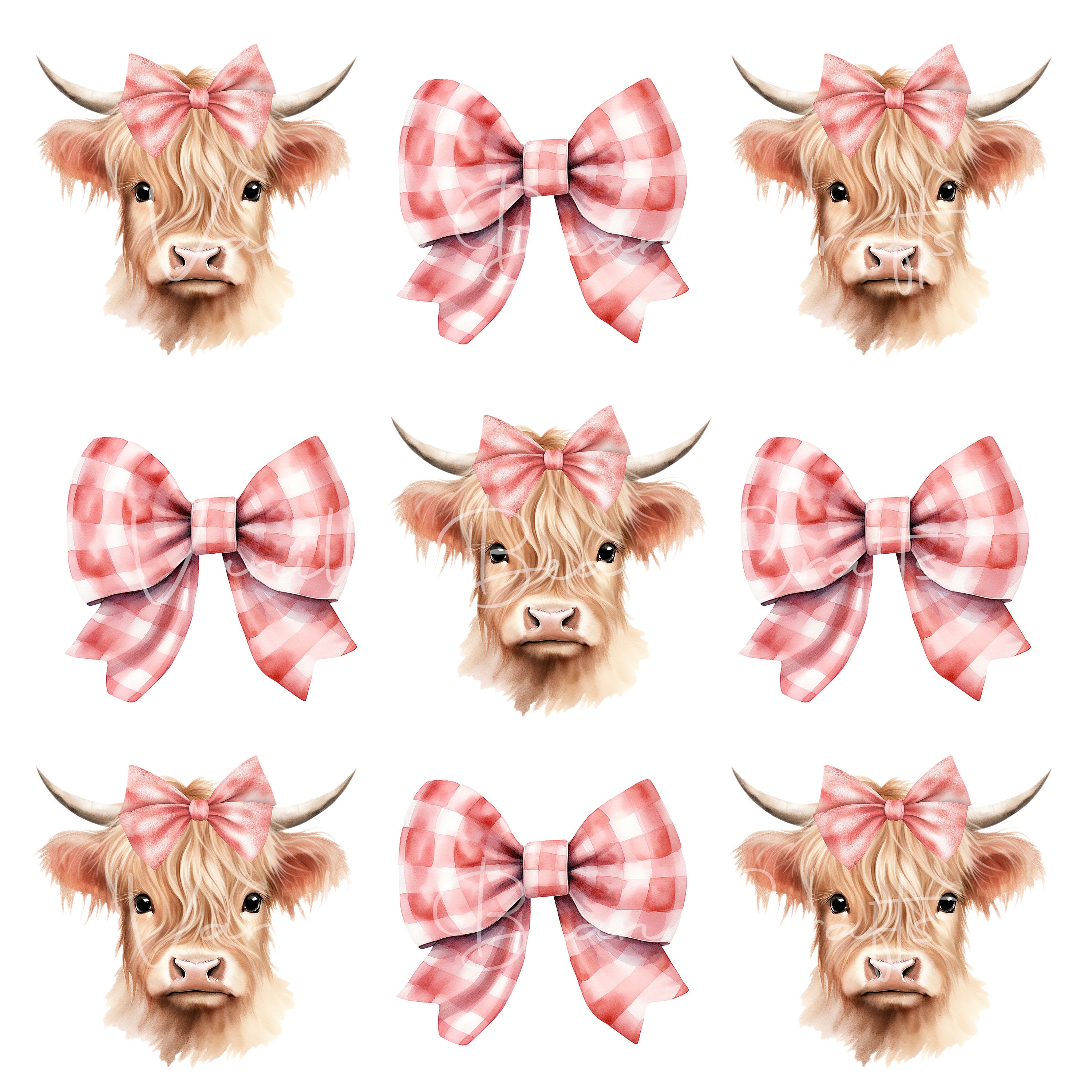 Pink Highland Cow Bow Coquette PNG Clipart Mother's Day Sublimation ...