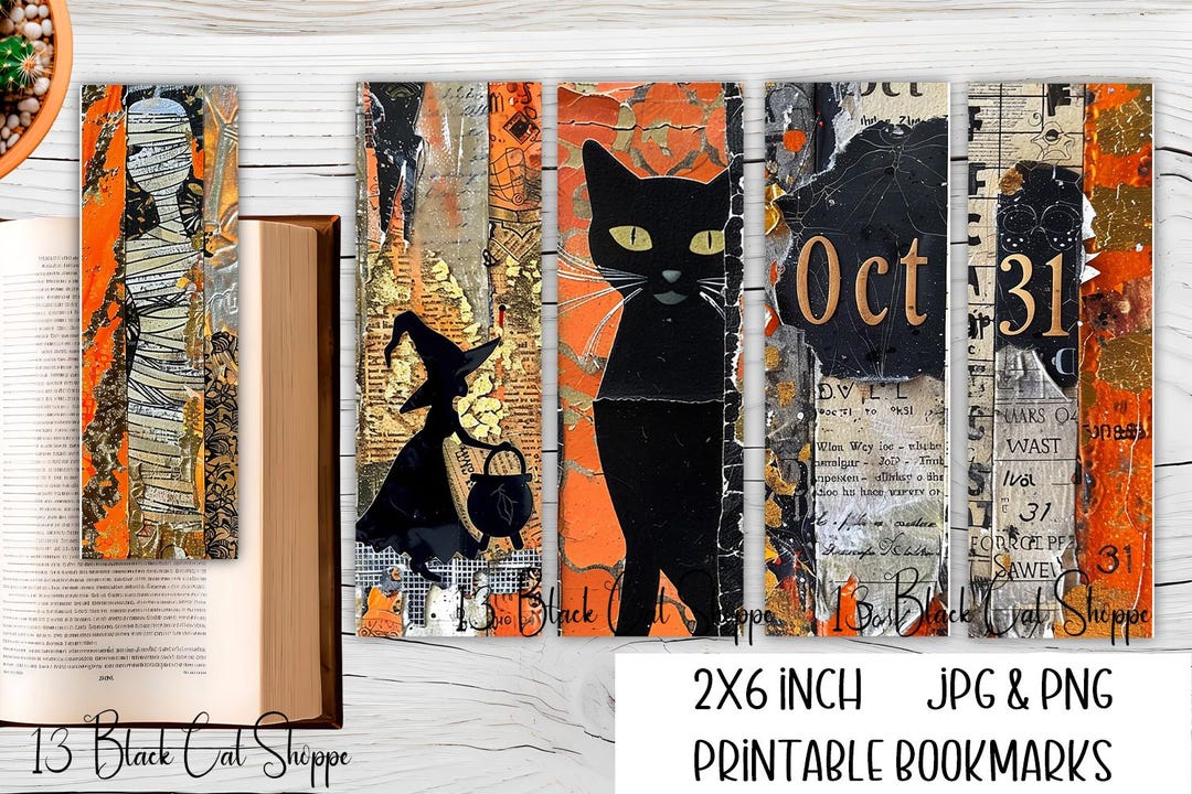 5 Halloween Torn Paper Sublimation Printable Bookmark 2x6 Inch Digital ...