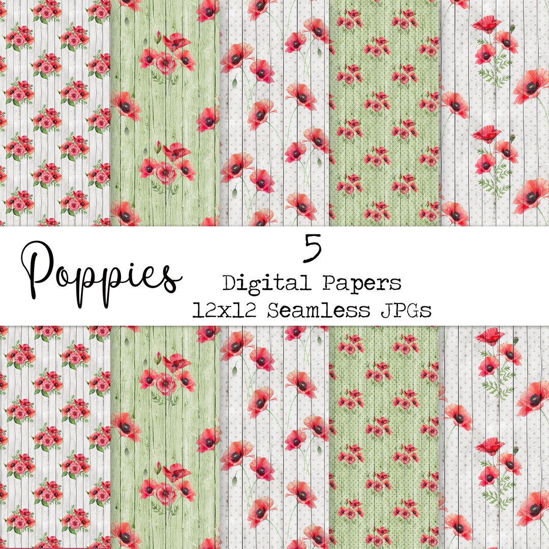 Poppies Poppy Seamless Digital Paper 12x12 Scrapbook Printable ...