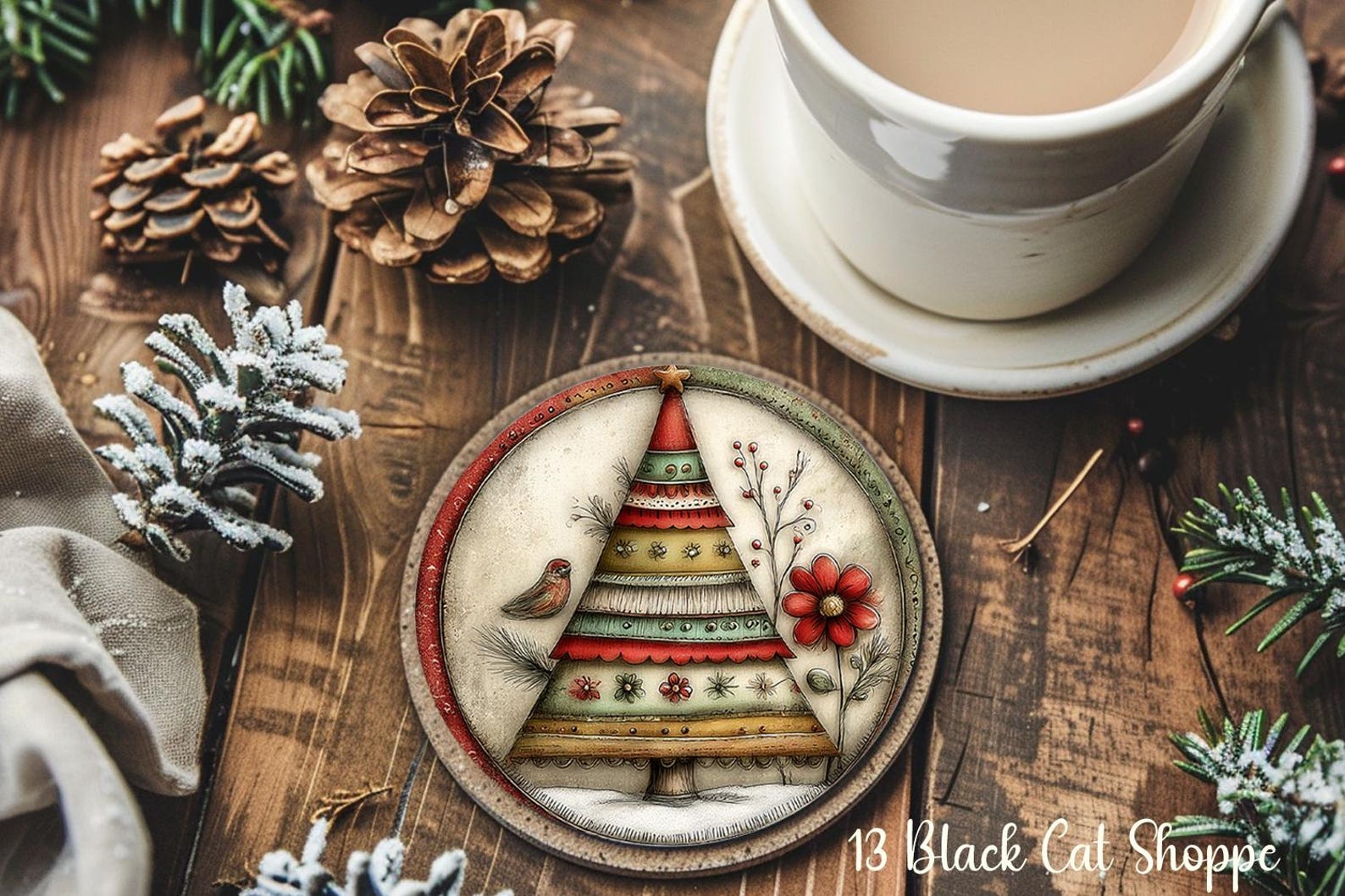 30 Rustic Patchwork Folkart Christmas Ornament Coaster Tag Round 2.5 ...