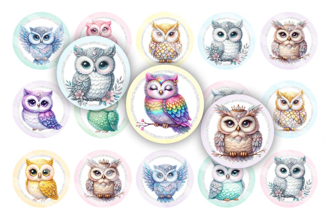 Pastel Owl 25mm 1 Inch Bci Printable Bottle Cap Images - Etsy