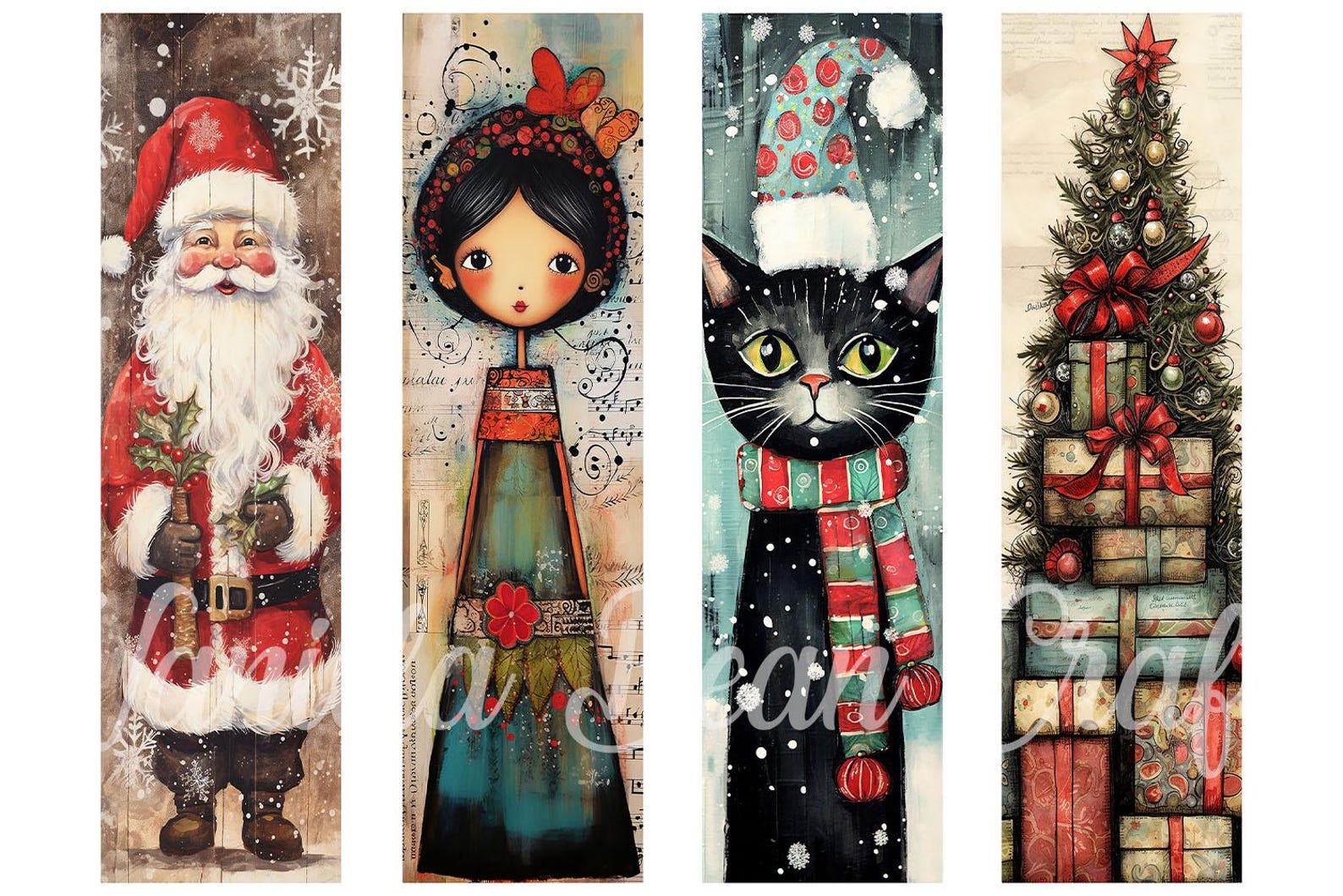 12 Christmas Santa Tree Printable Bookmark 2x7.5 Inch Digital JPG PNG ...