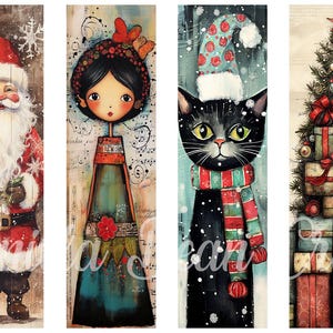 12 Christmas Santa Tree Printable Bookmark 2x7.5 Inch Digital JPG PNG ...